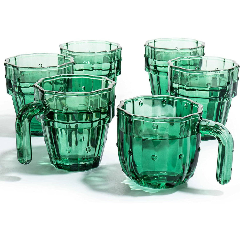 Cactus Stackable Glasses, Glass Green Cactus Cups - 6 Set – The Olive ...