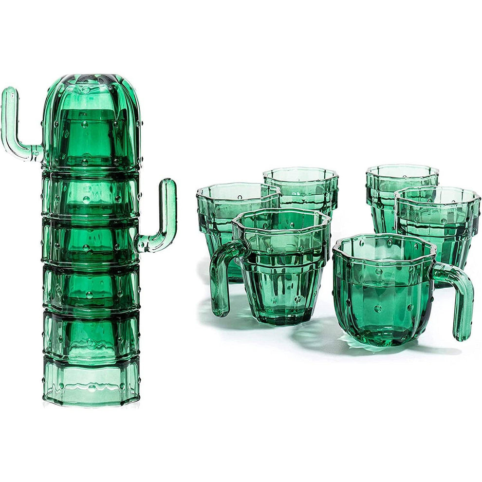 Cactus Stackable Glasses, Glass Green Cactus Cups - 6 Set – The Olive ...