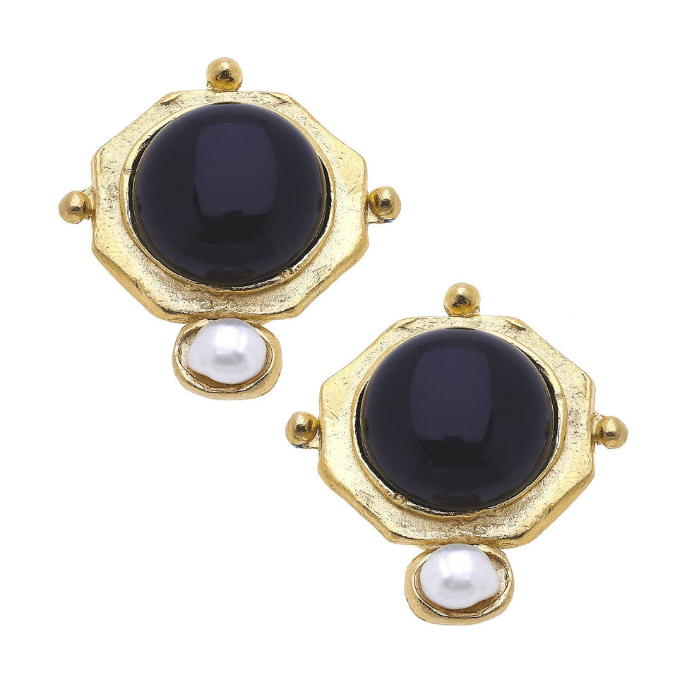 Susan Shaw - Becca Black Quartz + Pearl Studs – The Olive Branch Boutique