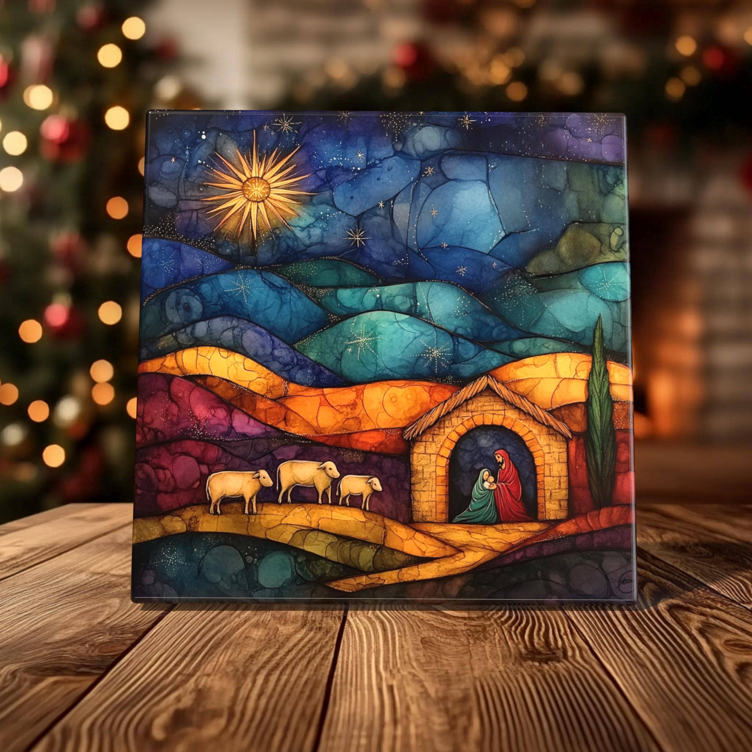 Starry Night Nativity Porcelain Tile - Inspiring Christmas Scene for H ...