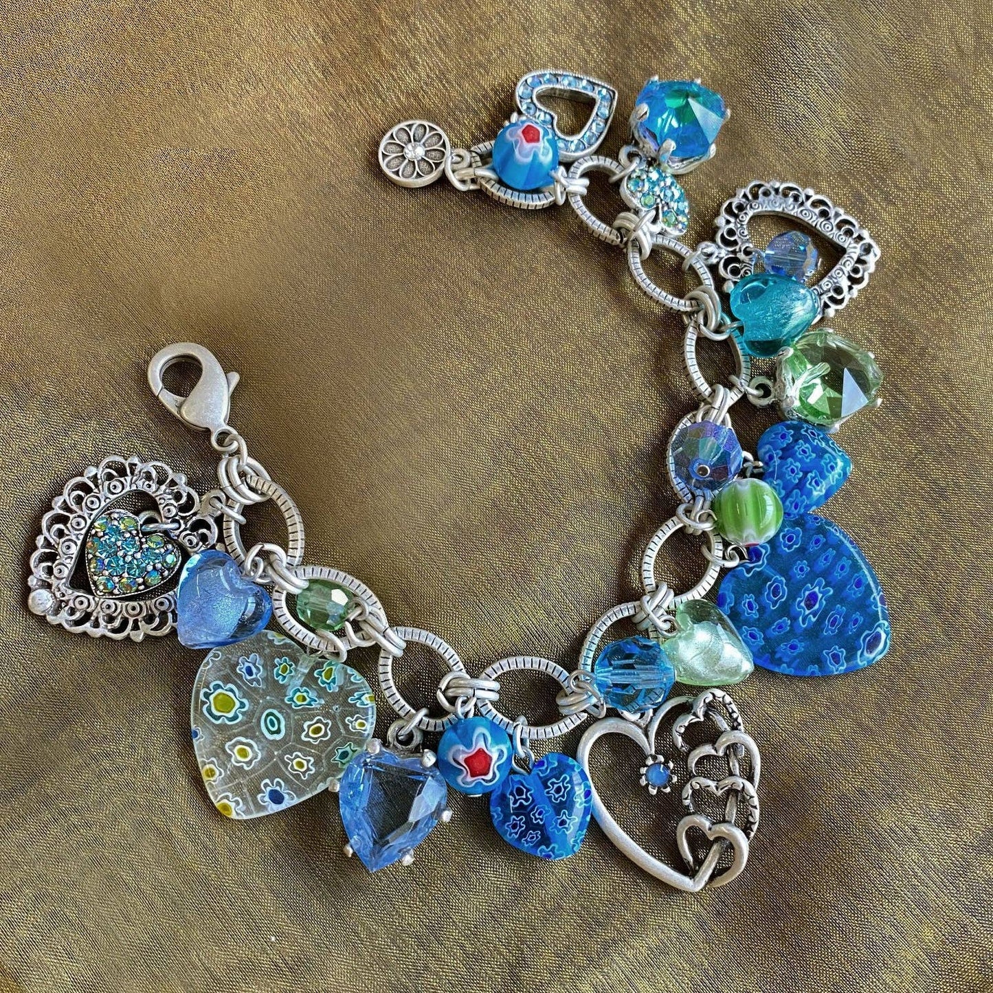 Blue and Silver Millefiori Heart Charm Bracelet – The Olive Branch Boutique