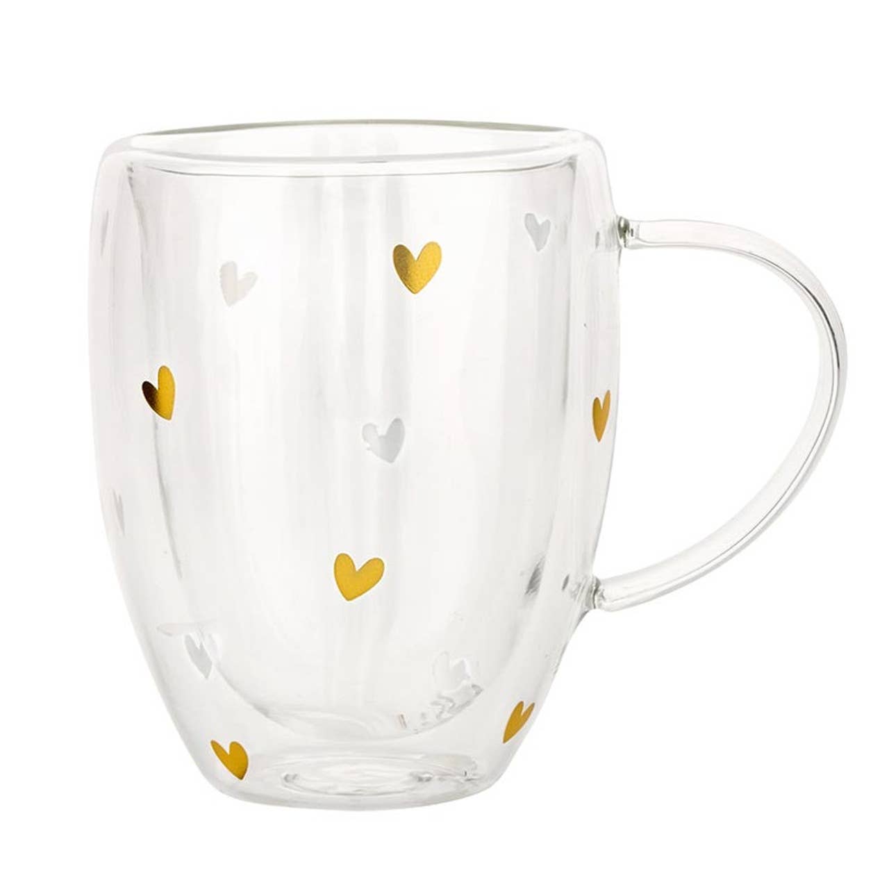 Double-Wall Tea Cup with Handle - Gold Foil Hearts – The Olive Branch ...